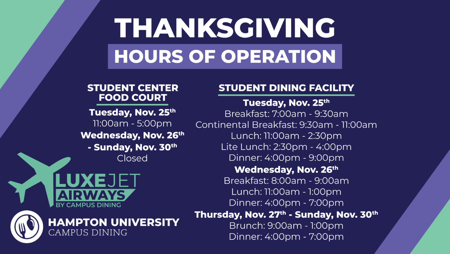 Thanksgiving Week Food Service Hours 2025 - Pirate Press